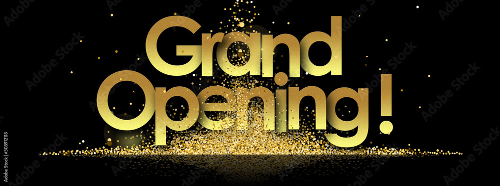 grand opening in golden stars and black background Stock Illustration ...