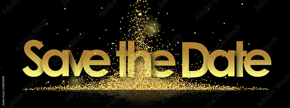 save the date in golden stars and black background Stock Illustration ...