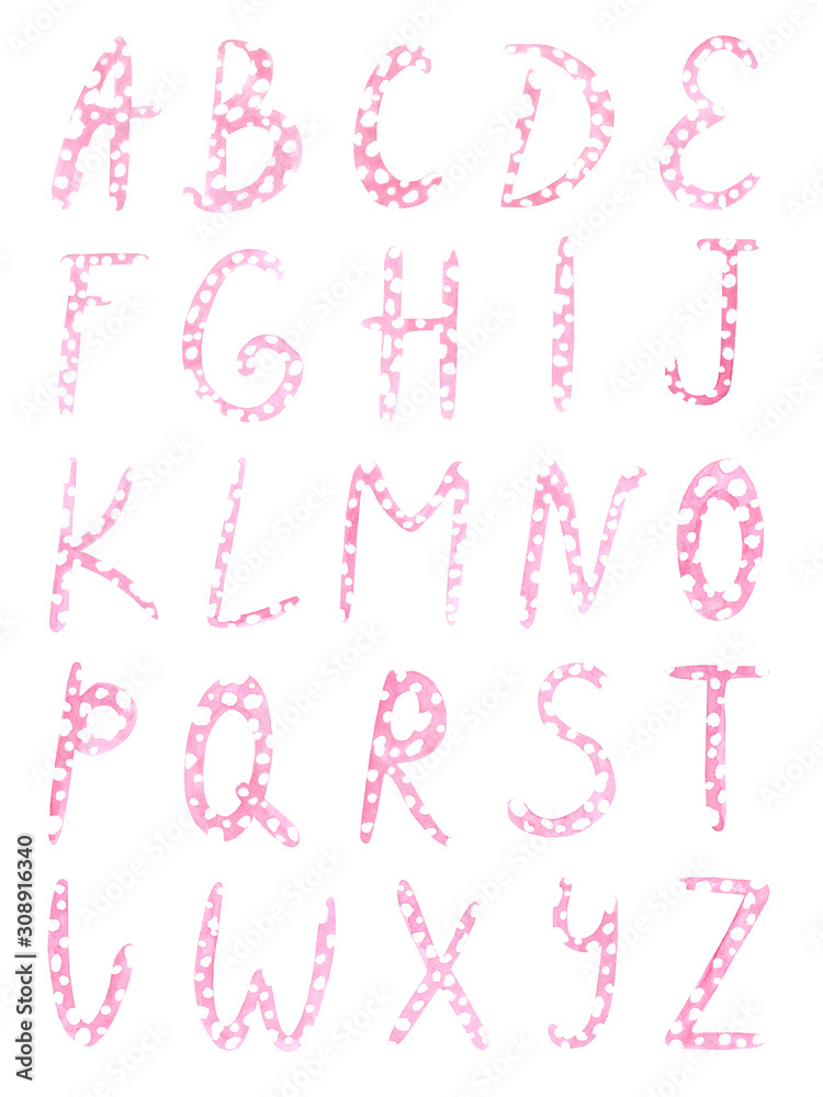 watercolor pink alphabet Stock Illustration | Adobe Stock