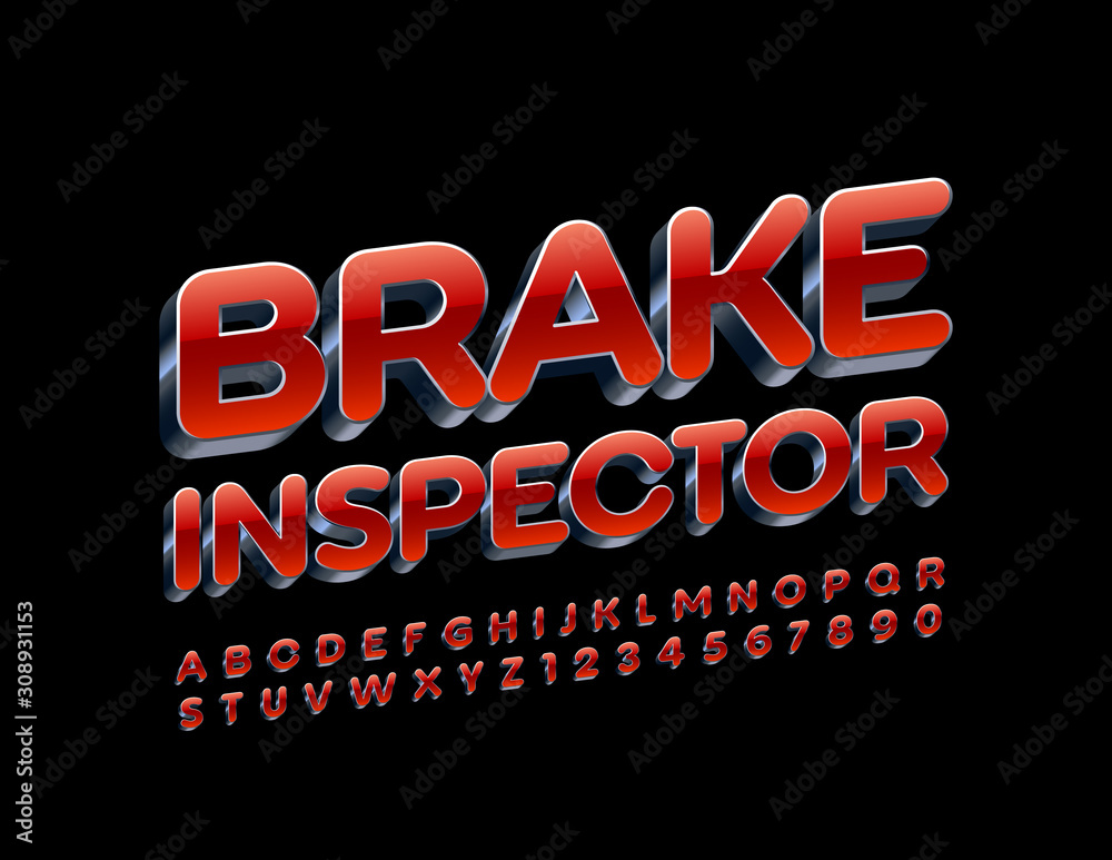 Vector modern Emblem Brake Inspector. Metallic 3D Font. Red and Silver ...