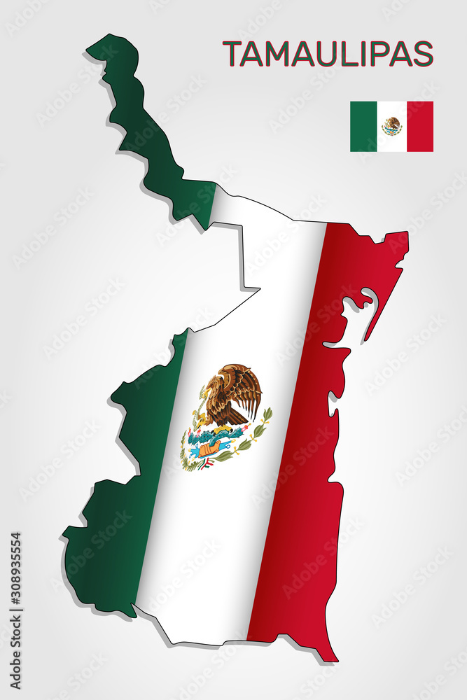 Vector map of Tamaulipas state combined with waving Mexican national ...