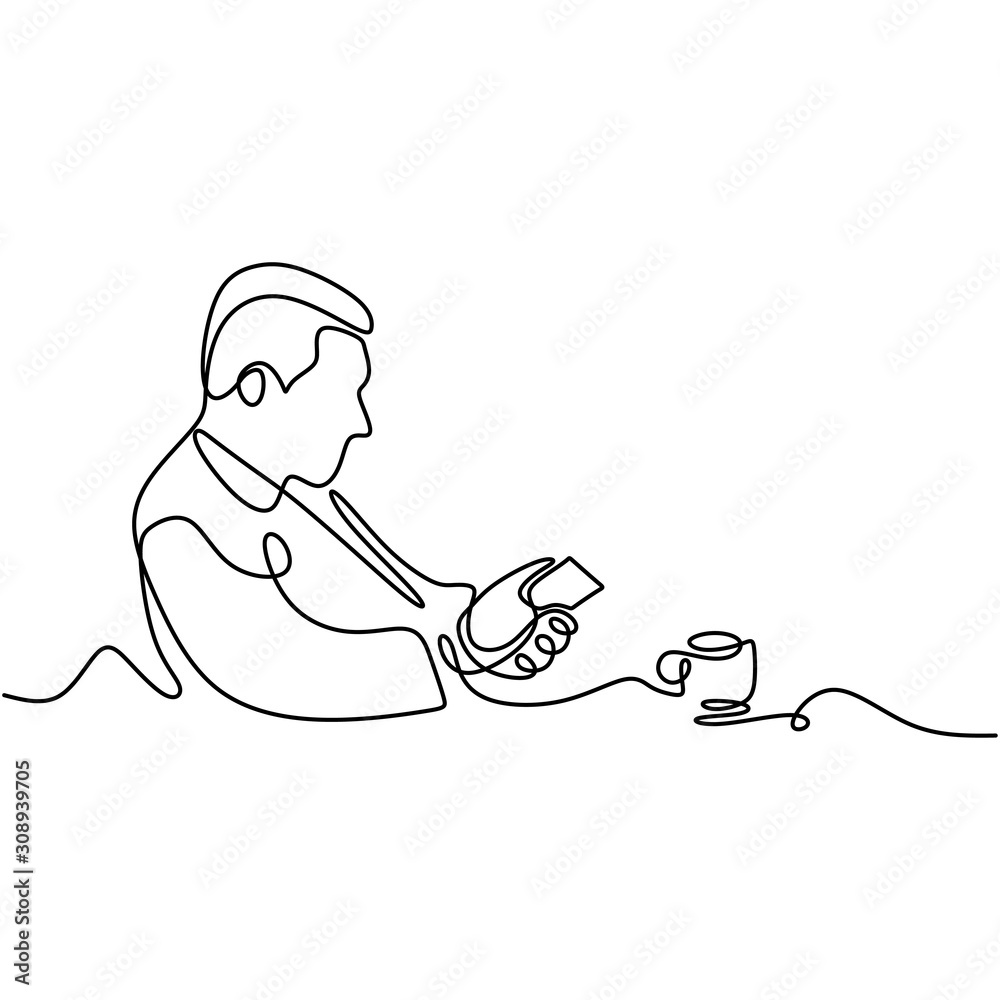 One line continuous drawing of businessman holding and touching ...