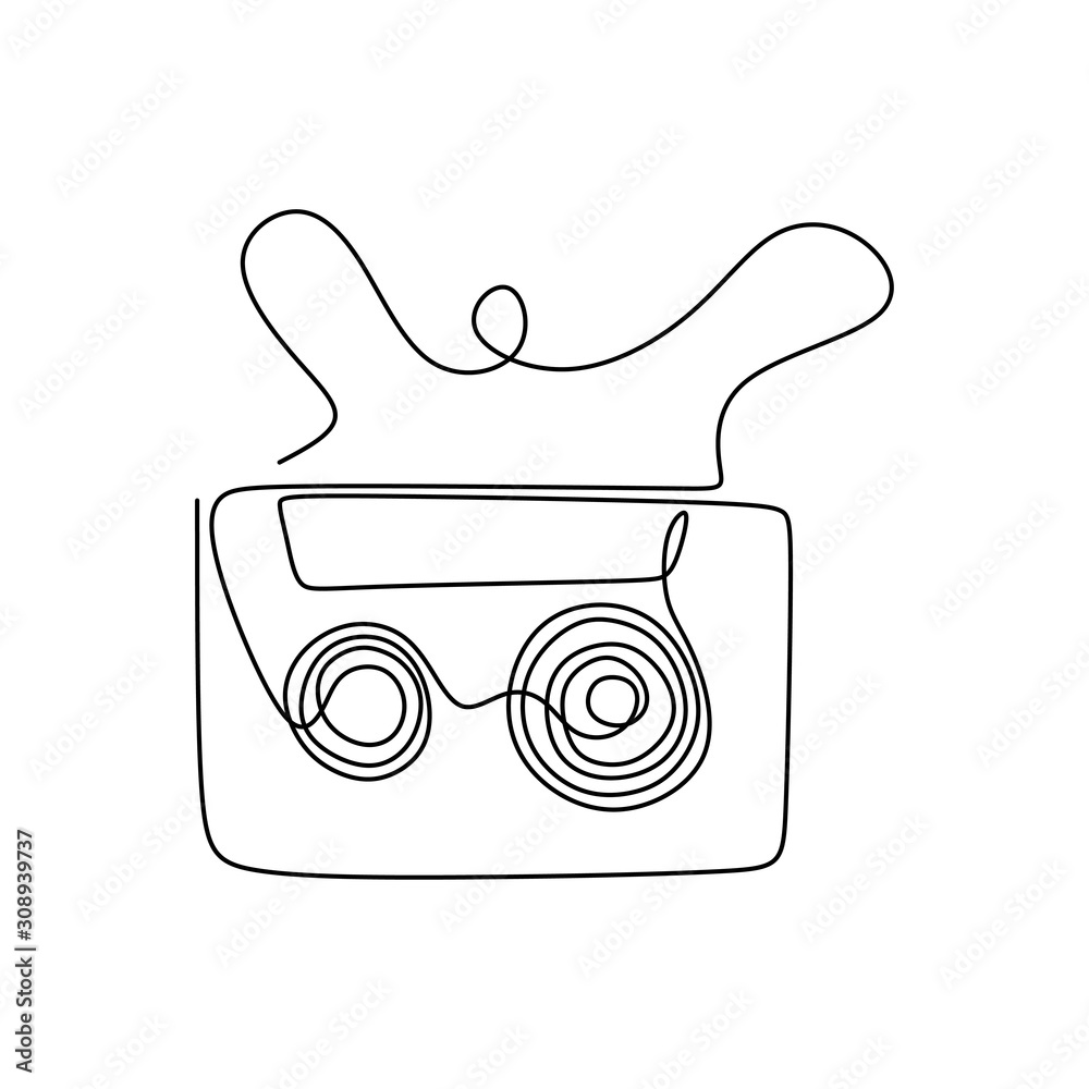 one continuous line drawing cassette tape ribbon vector illustration ...
