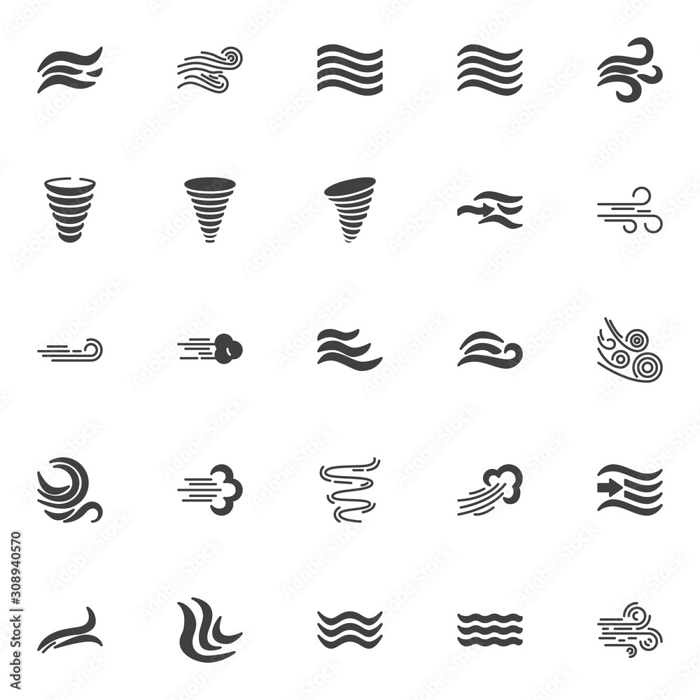 Wind blow vector icons set, modern solid symbol collection, filled ...