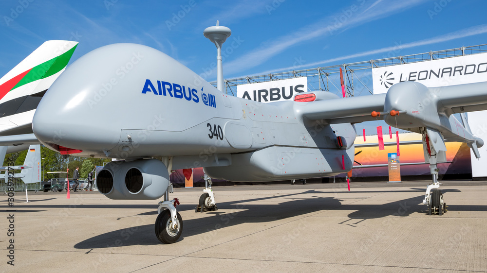 BERLIN, GERMANY - APR 27, 2018: Airbus Reconnaissance UAV IAI Eitan ...