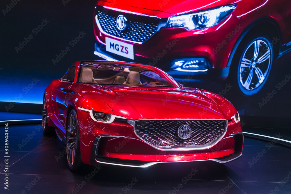 Bangkok, Thailand - Decemeber 11, 2019 MG motor display display red ...