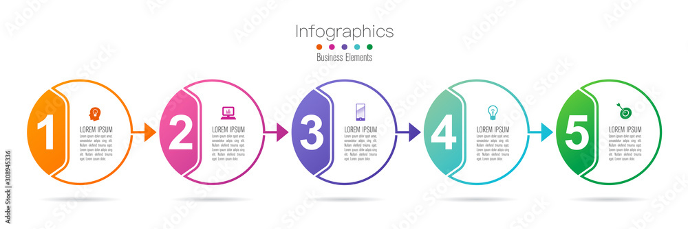 Infographics design vector with 5 options and business icons. Use in ...