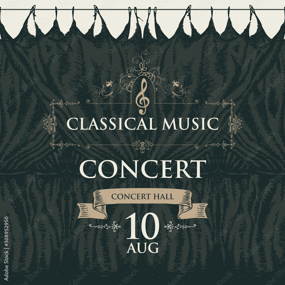 Vector poster for a concert of classical music in vintage style with ...