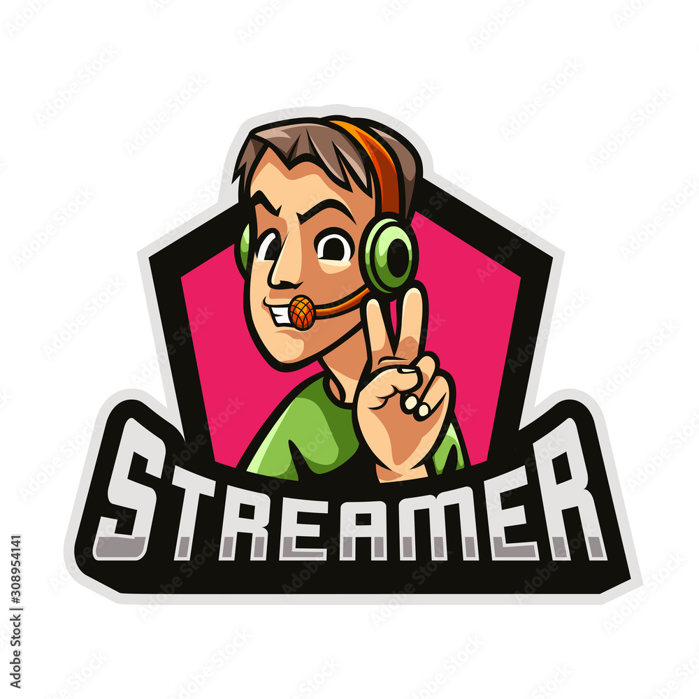 Cartoon streamer sport e-sport mascot gaming team logo vector premium ...