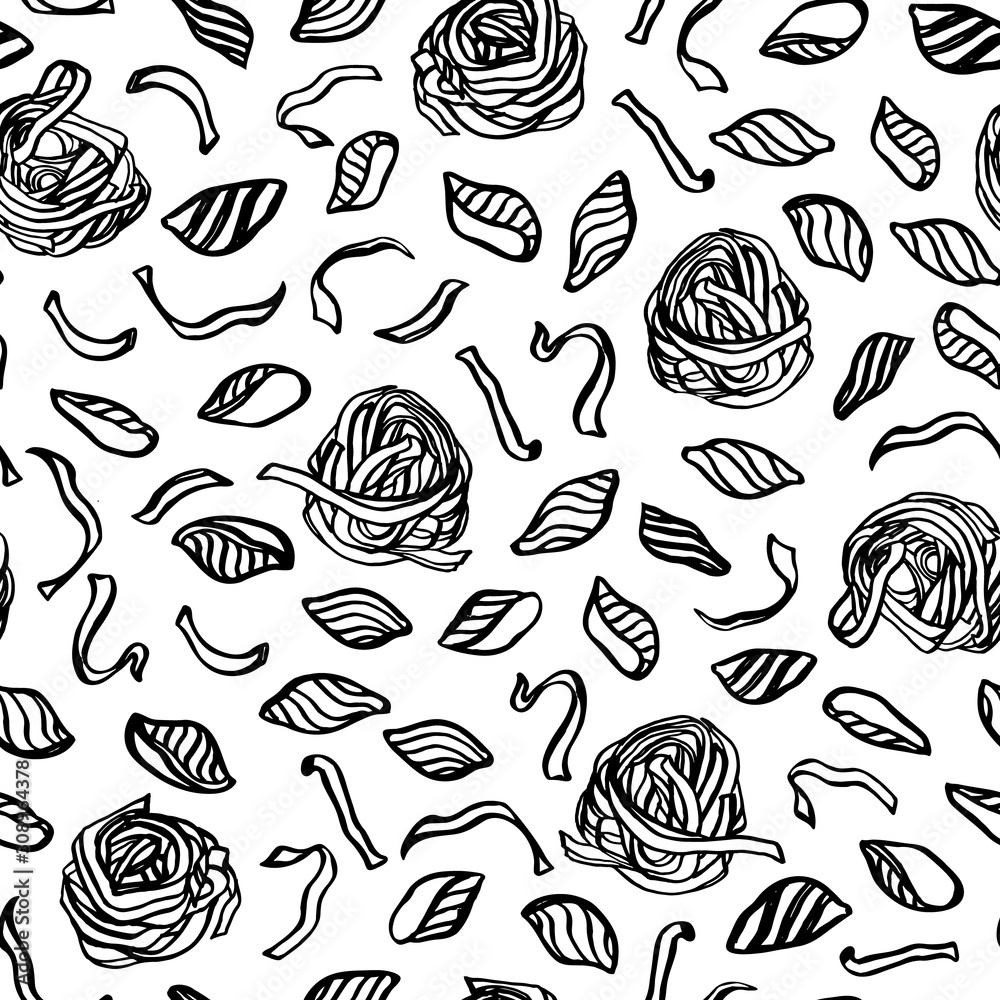 Vector hand drawn doodle noodle pattern with italian pasta and noodle ...