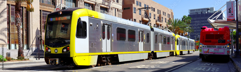 LONG BEACH (California) - Long Beach Transit bus and LA Metro Rail Blue ...