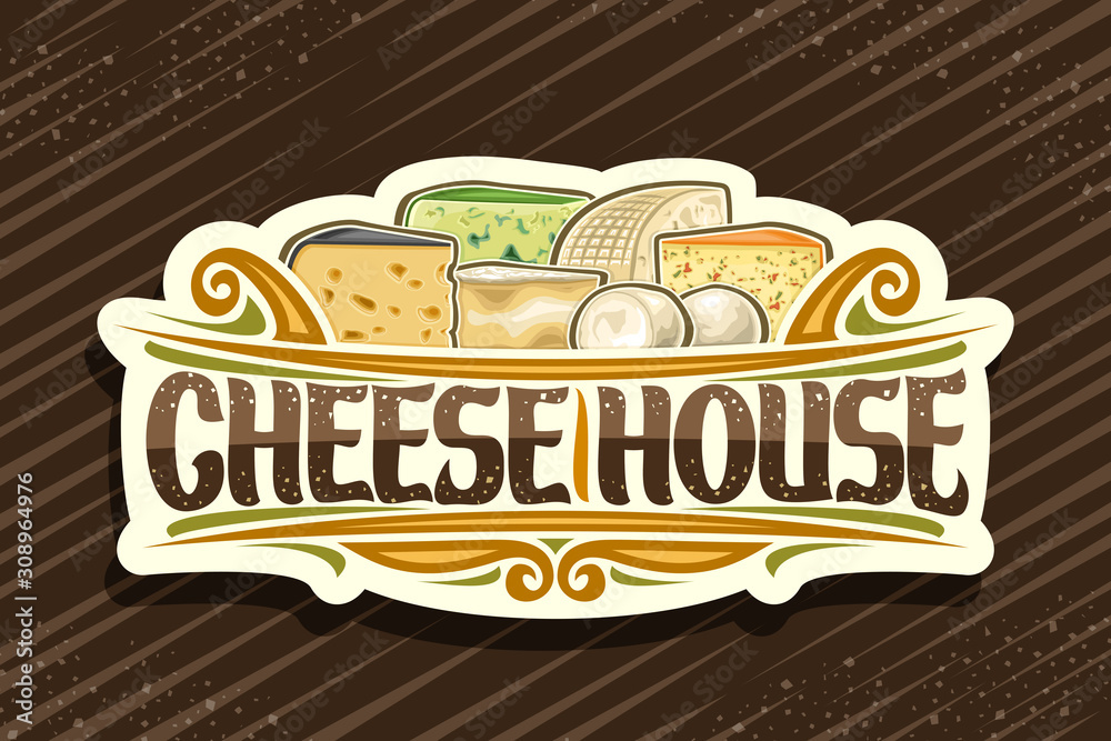 Vector logo for Cheese House, vintage cut paper sign with illustration ...