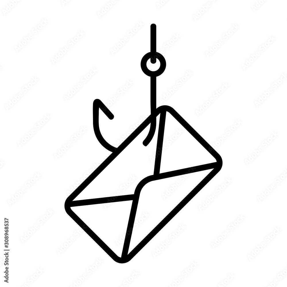 phishing mail icon vector. A thin line sign. Isolated contour symbol ...