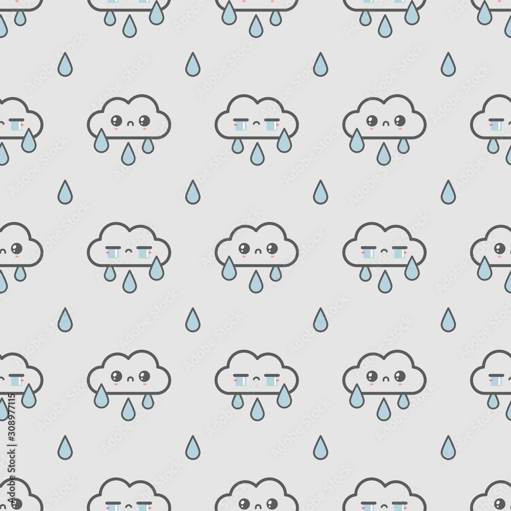 Rainy weather. Clouds, raindrops, tears. Cute kawaii weather icons ...