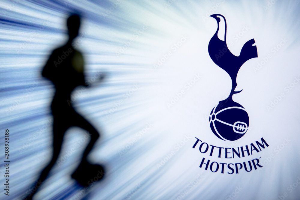 LONDON, ENGLAND, JULY. 1. 2019: Tottenham Hotspur Football club logo ...