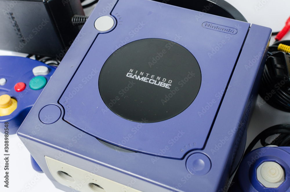 london, england 05/052019 A Purple Nintendo Game Cube Console on a ...