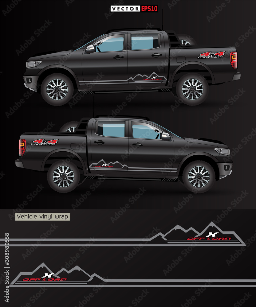 4 wheel drive truck and car graphic vector. abstract lines with black ...