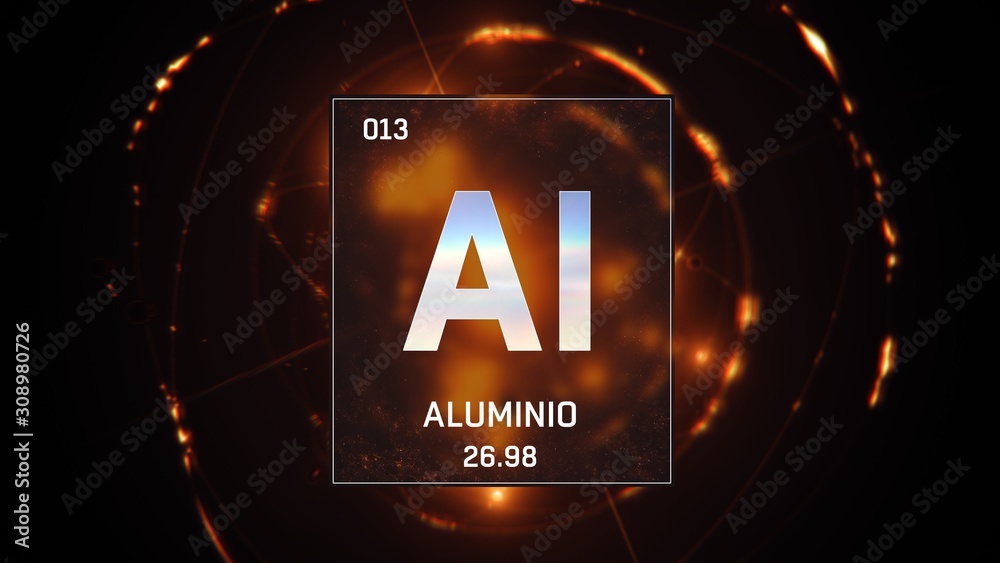 3D illustration of Aluminium as Element 13 of the Periodic Table ...
