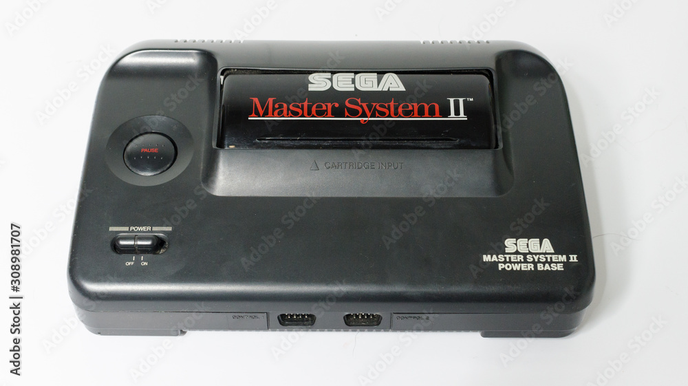 london, england, 05/05/2018 Sega master system 2 power base 8 bit black ...