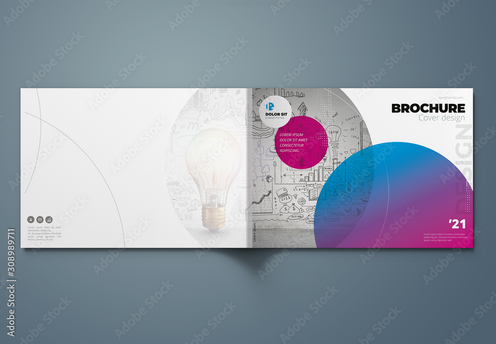 Landscape Business Report Cover Layout Set with Circle Elements Stock ...