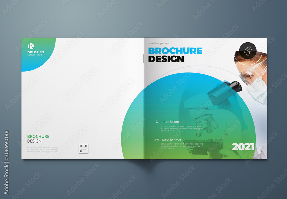 Square Report Cover Layout Set with Teal Circle Elements Stock Template ...