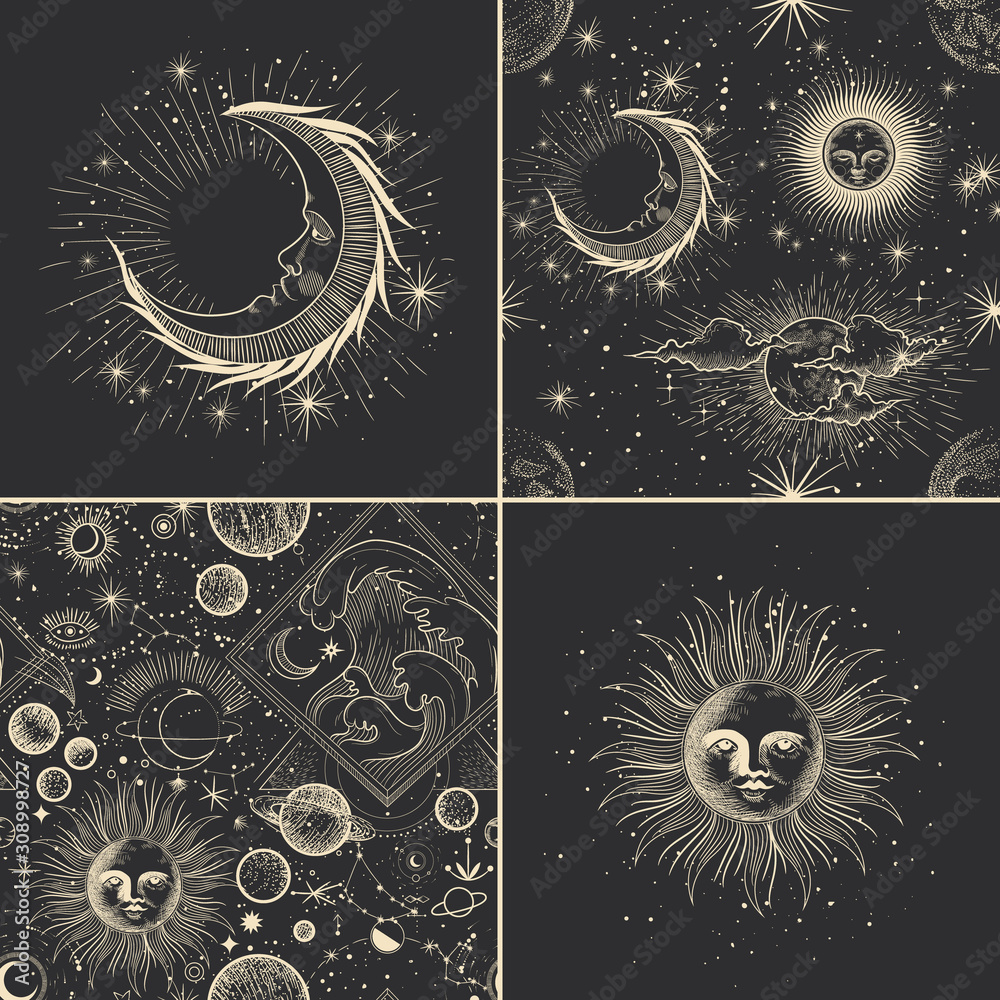 Vector illustration set of moon phases. Different stages of moonlight ...