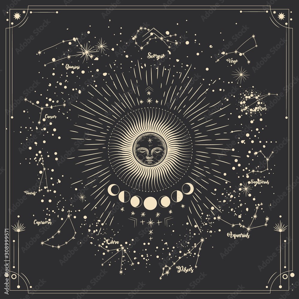 Vector illustration set of moon phases. Different stages of moonlight ...