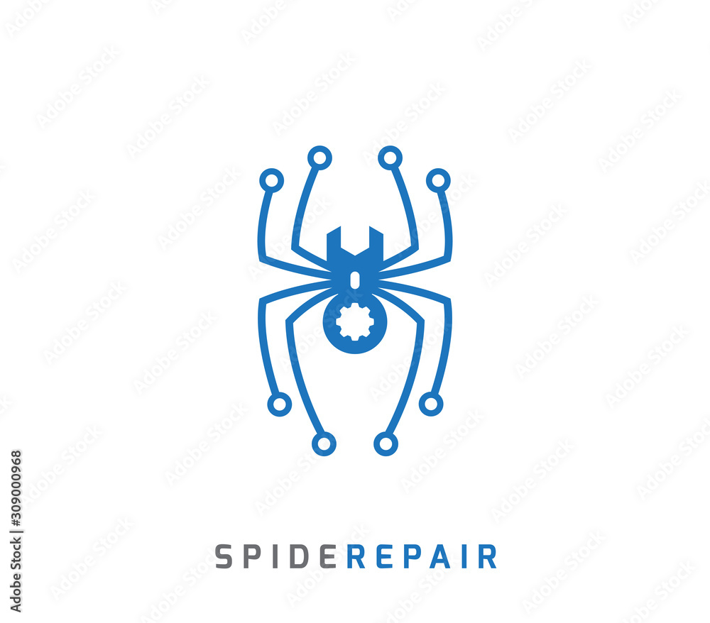Blue digital Spider with wrench body Stock Vector | Adobe Stock