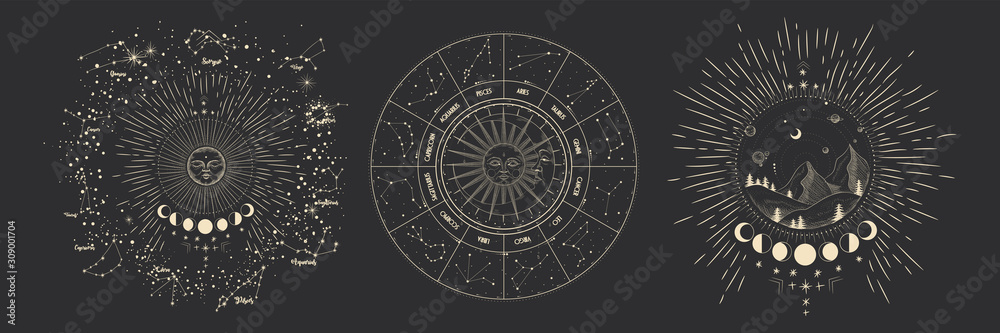 Vector illustration set of moon phases. Different stages of moonlight ...