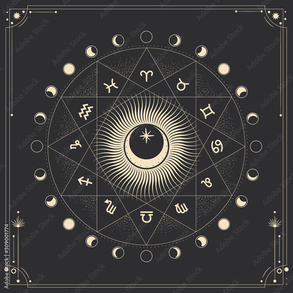 Vector illustration set of moon phases. Different stages of moonlight ...