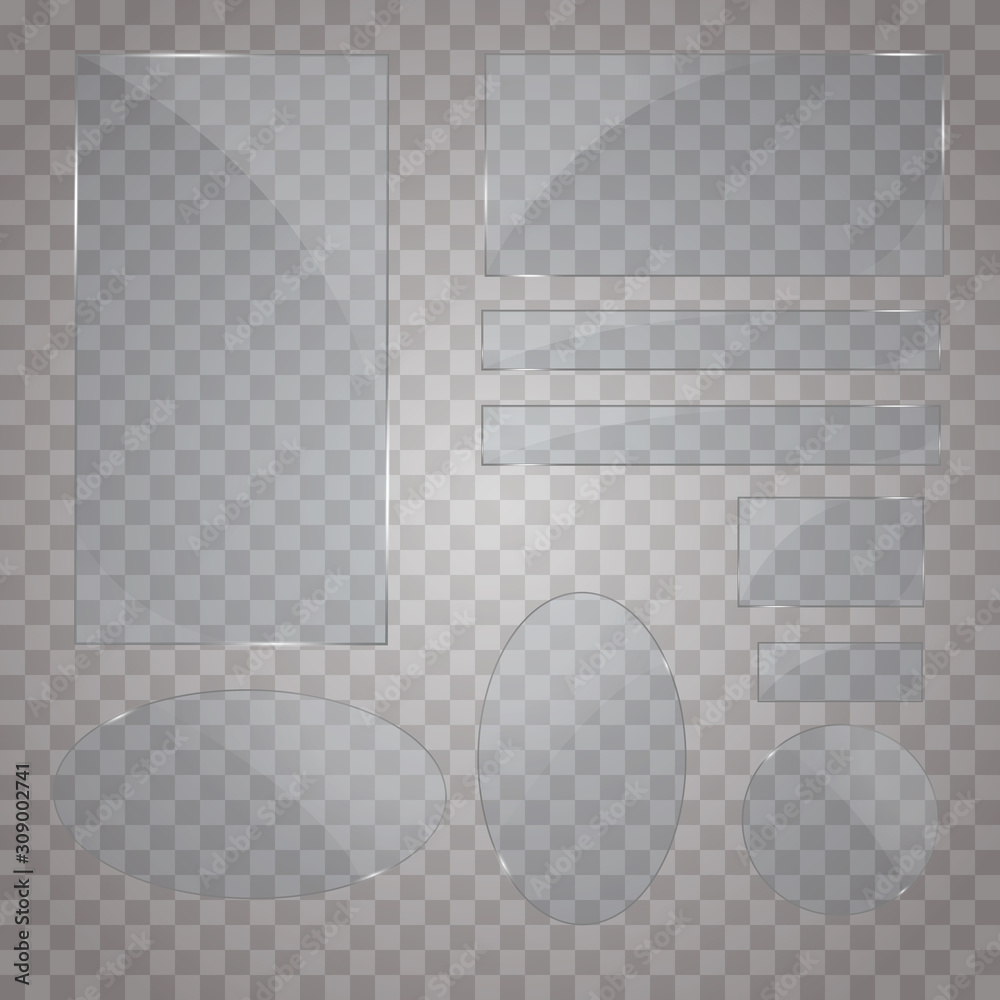 Set of realistic Glass plate of different shapes on transparent ...