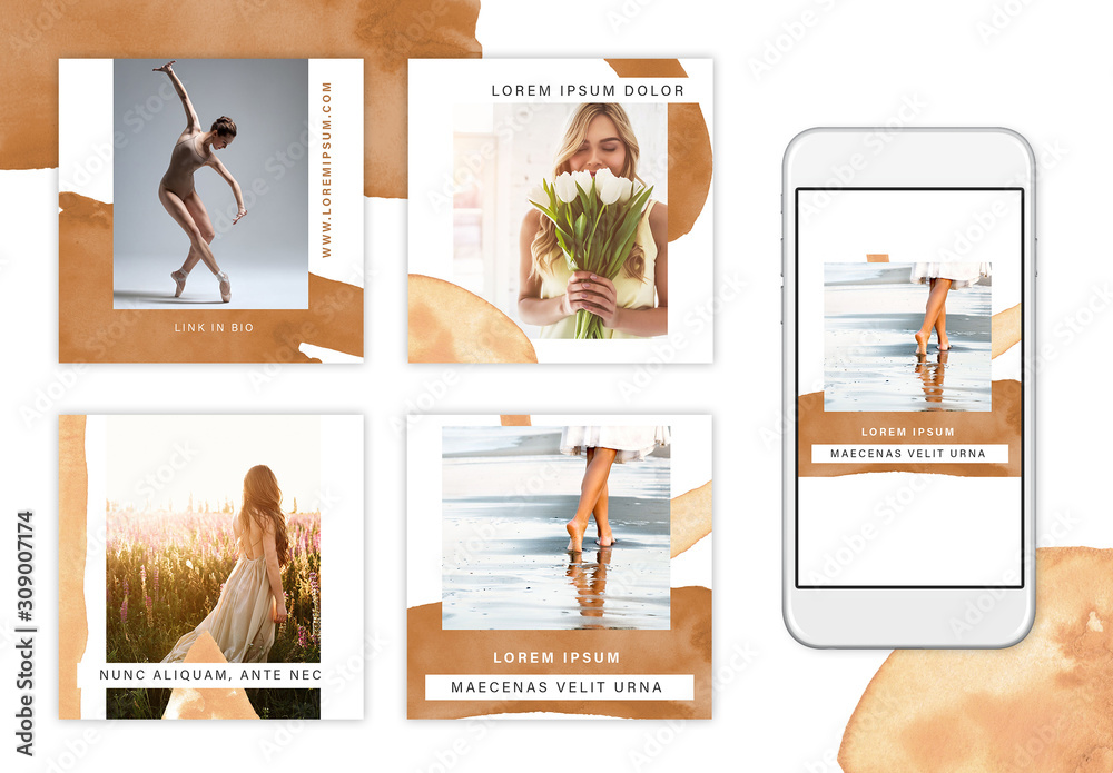 Watercolor Social Media Posts Layout Set Stock Template | Adobe Stock
