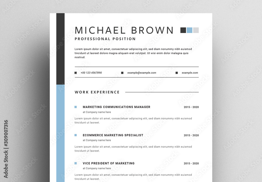 Resume Layout with Basic Sections Stock Template | Adobe Stock