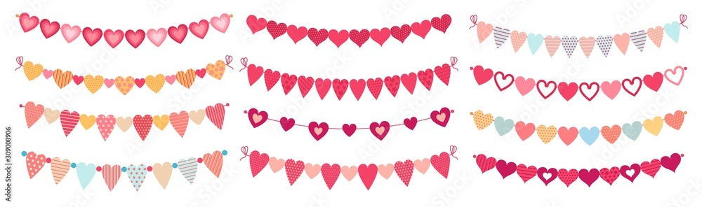Bunting hearts. Love valentines heart shapes buntings, wedding day ...