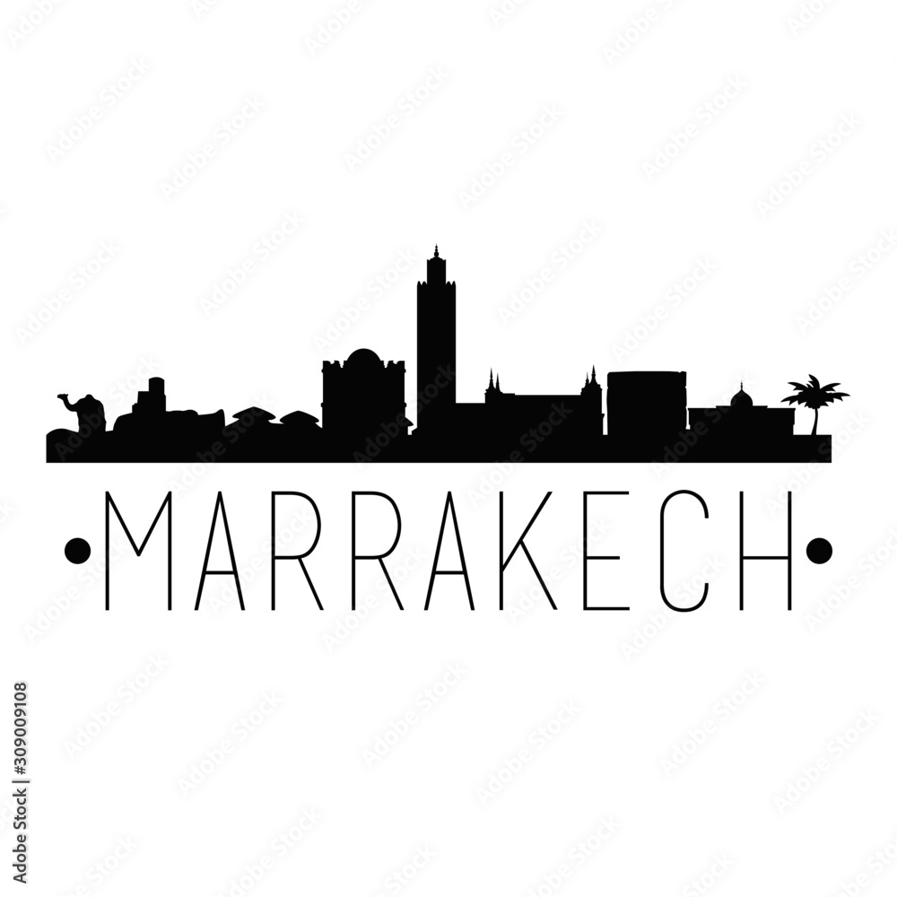 Marrakech Morocco City Skyline Silhouette City Design Vector Famous ...