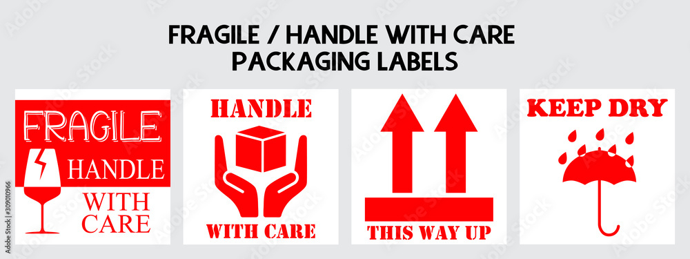 Fragile or Package Label stickers set. (Fragile, Handle with Care, This ...