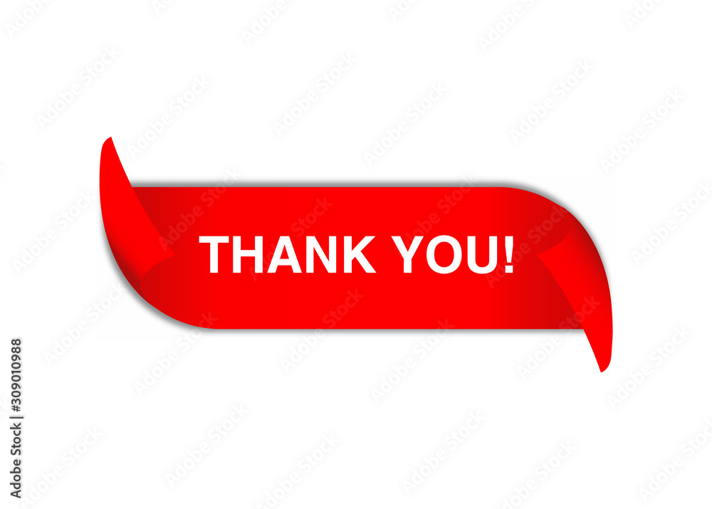 Thank you red curved paper ribbon banner isolated on white Vector sign ...