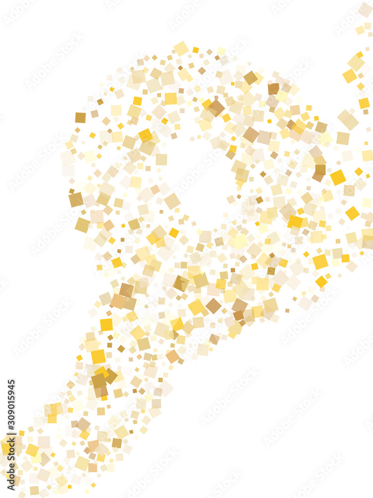 Glowing gold square confetti tinsels flying on white. Luxurious holiday ...