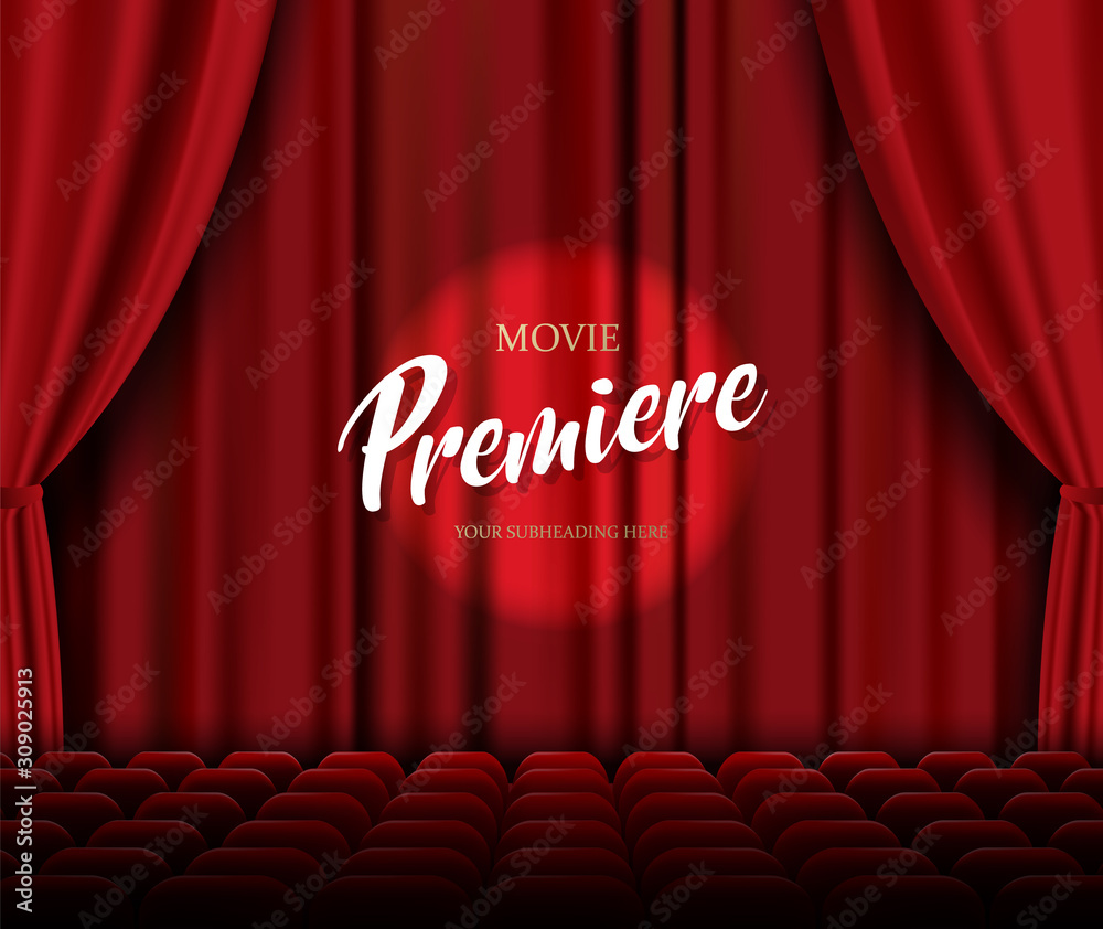 Theater stage vector template illustration with red heavy curtain and ...