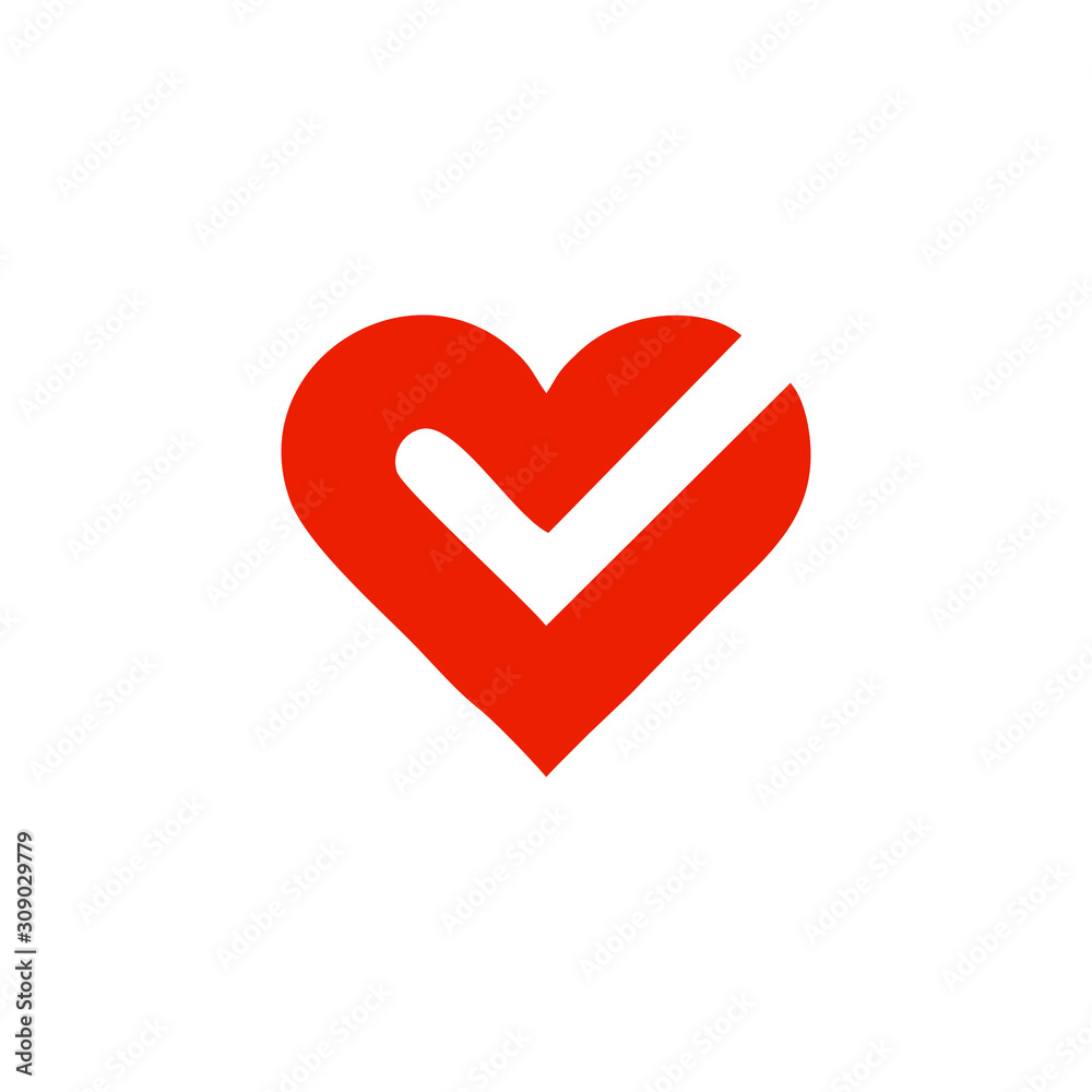 Heart with check icon in a flat design in black color. Stock vector ...