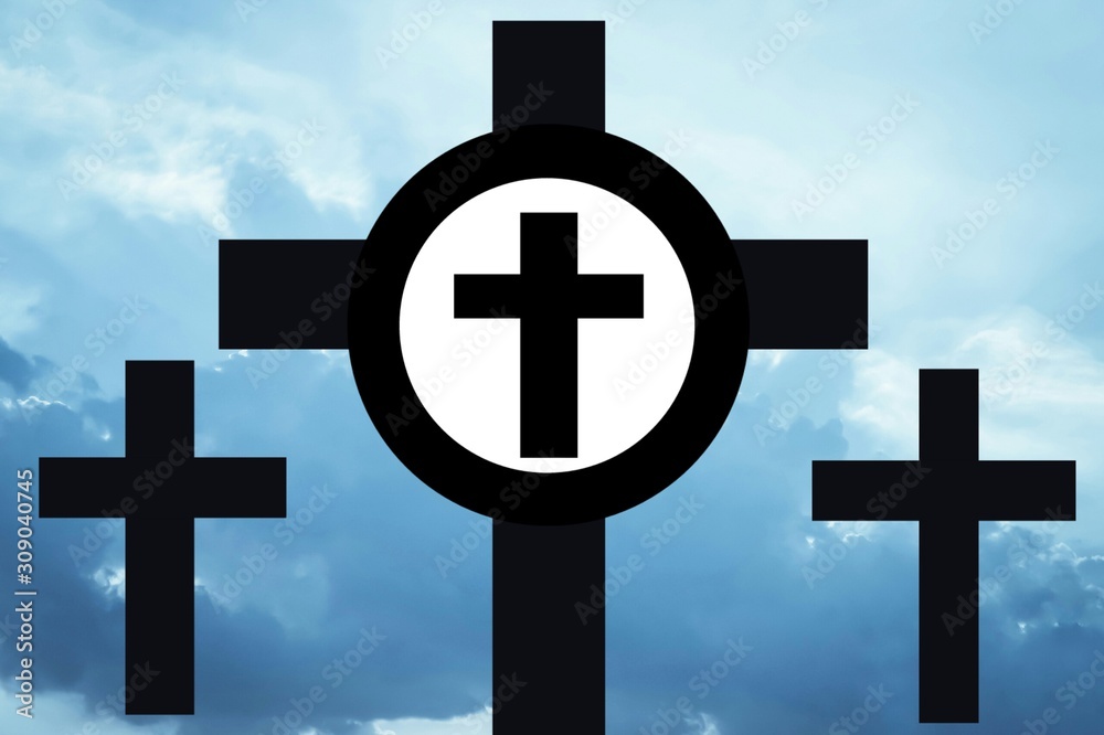 Christian medieval cross symbol with Celestica cross symbol and cloud ...