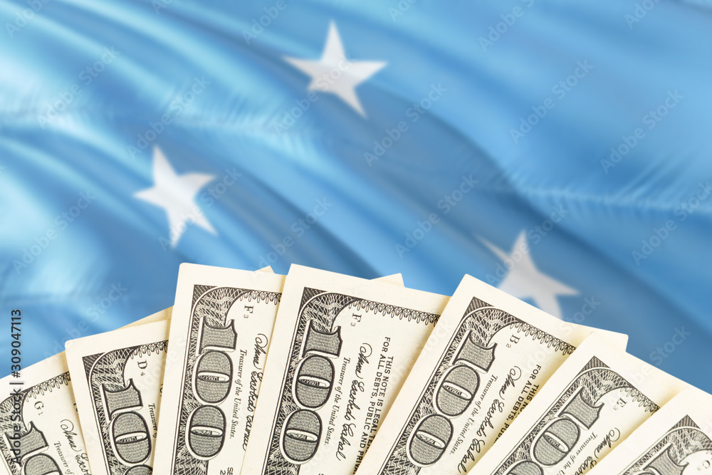 Micronesia economy concept. Dollar banknotes on the side of national ...