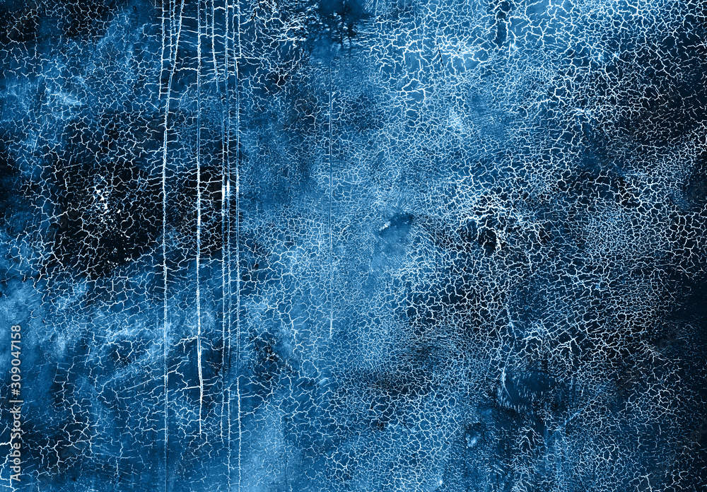 Classic blue colored texture with cracks. Surface with craquelure ...