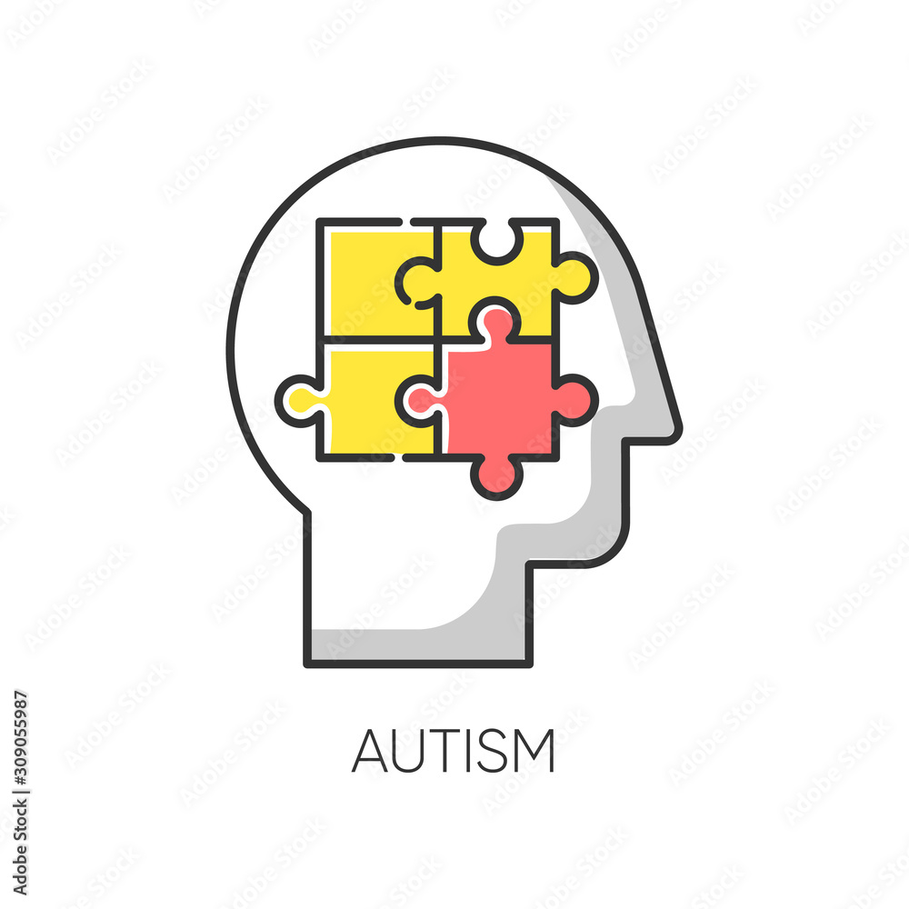 Autism color icon. Puzzled mind. Neurology and psychiatry. Children ...