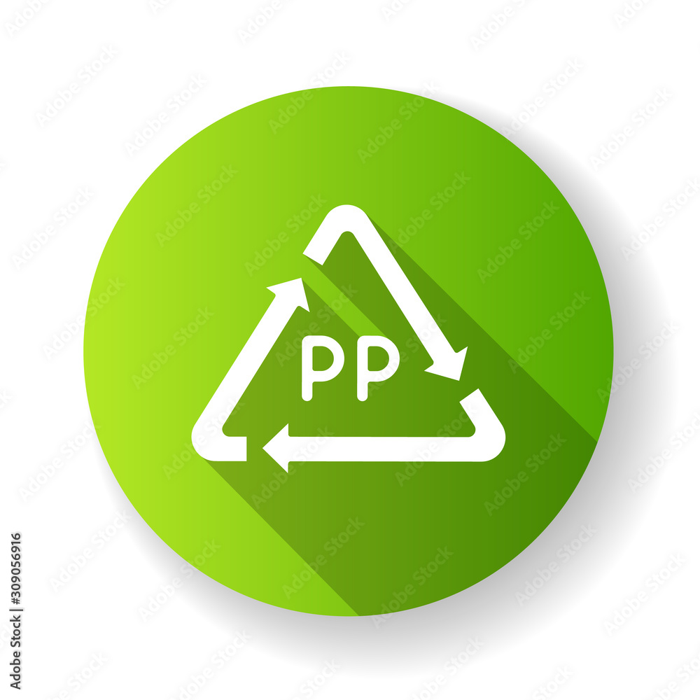 PP symbol green flat design long shadow glyph icon. Thermoplastic ...