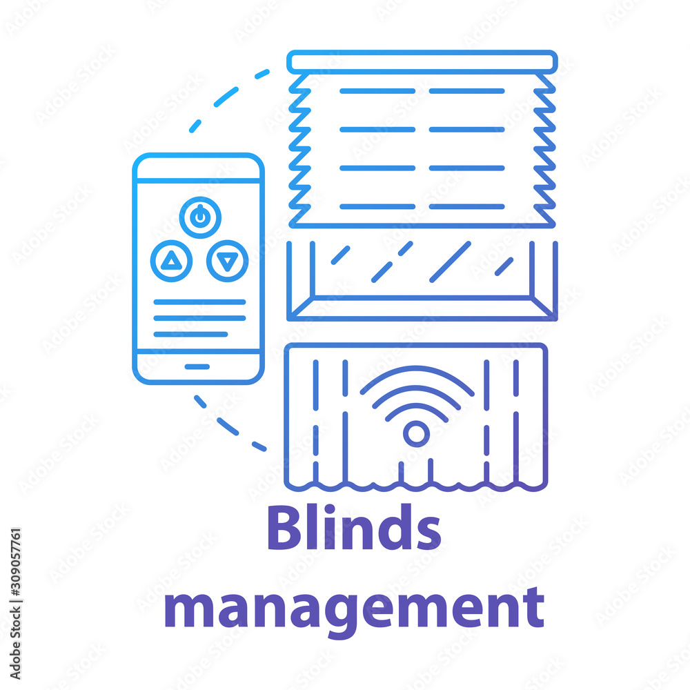 Blinds management blue gradient concept icon. Smart house management idea thin line illustration ...