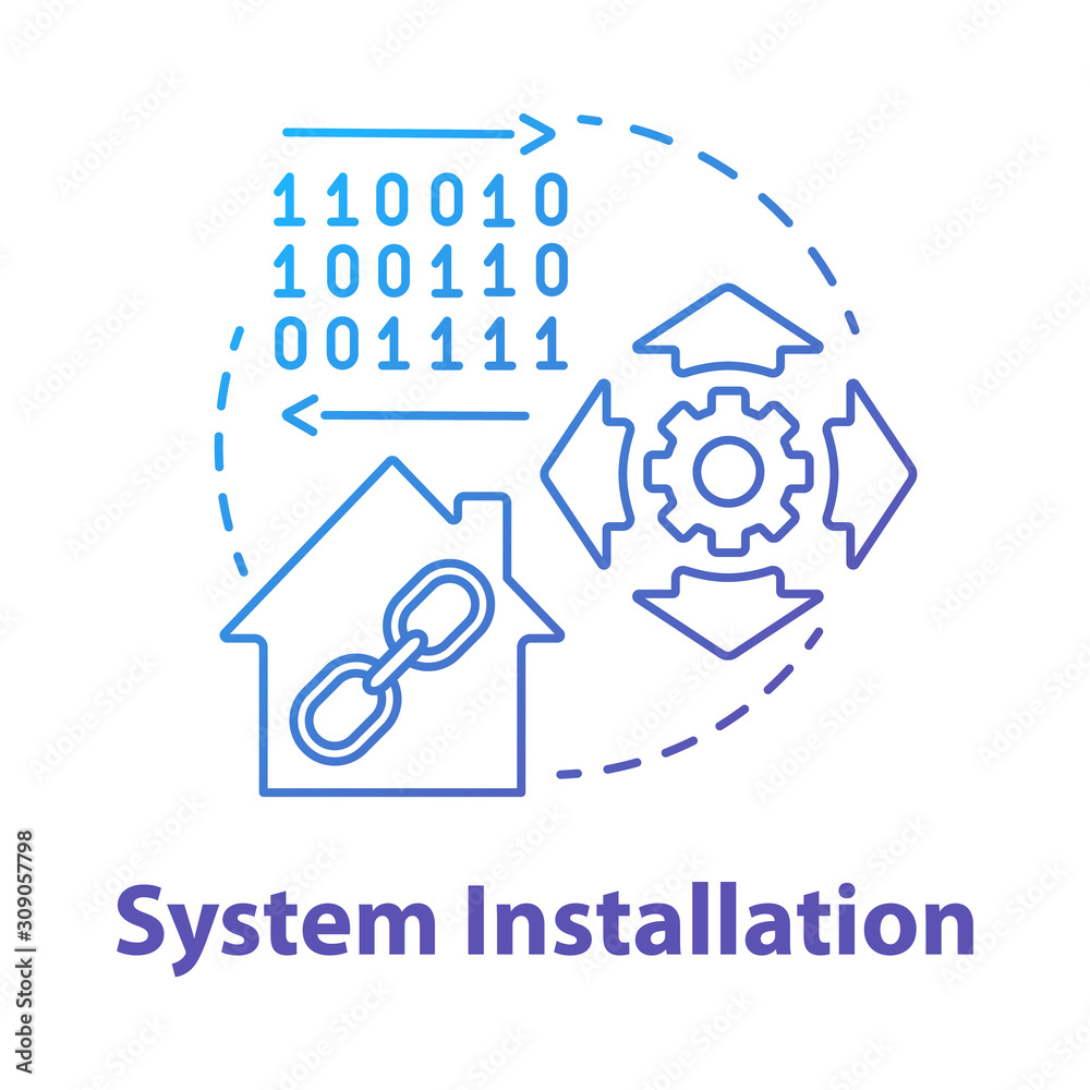 System installation blue gradient concept icon. Smart house setup ...