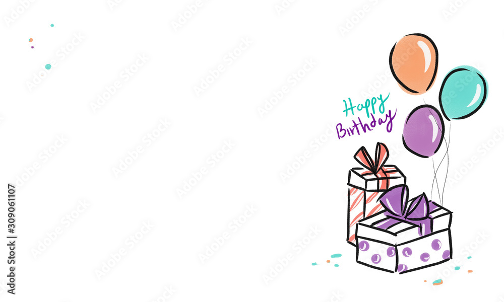 Happy Birthday Simple Background. Hand Drawn Colorful Illustration ...