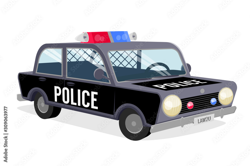 funny cartoon illustration of a police car Stock Vector | Adobe Stock