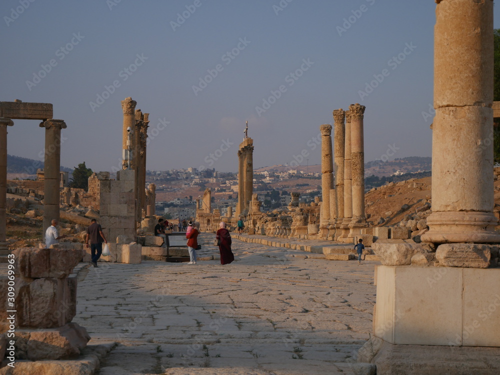 Pillars of roman ruins in the historic city of Jerash, Jordan ...